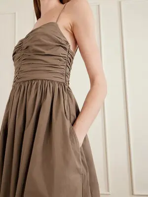 Matteau Gathered Organic Cotton-poplin Midi Dress - Brown
