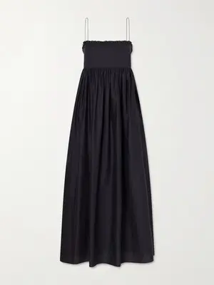 Matteau Empire Ruffled Cotton-poplin Midi Dress - Black