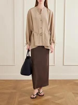 LIBEROWE Ellis Pinstriped Satin Wrap Blouse