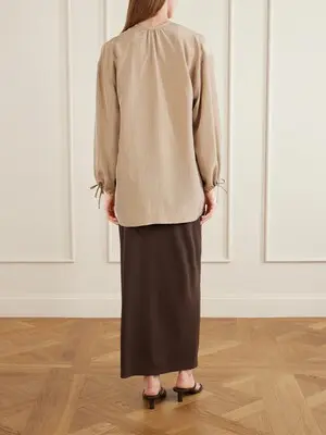 LIBEROWE Ellis Pinstriped Satin Wrap Blouse