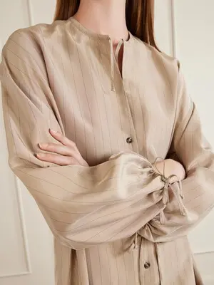 LIBEROWE Ellis Pinstriped Satin Wrap Blouse