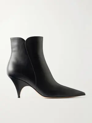 GIANVITO ROSSI Leather Pointed Toe Ankle Boots - Black
