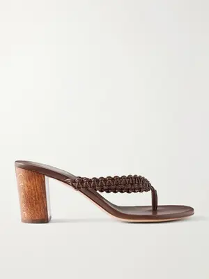 GIANVITO ROSSI 70 Woven Leather Thong Sandals - Brown