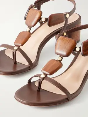 GIANVITO ROSSI Appliquéd Studded Leather Thong Sandals - Brown