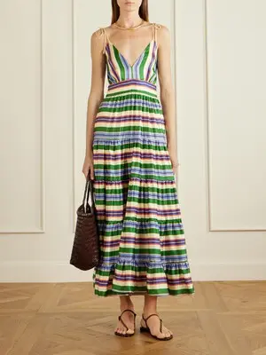 CRISTIANO MARCHELI Allegra Tiered Striped Silk-blend Maxi Dress