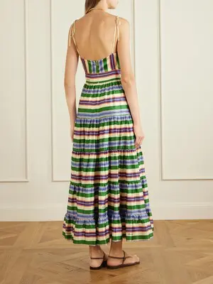 CRISTIANO MARCHELI Allegra Tiered Striped Silk-blend Maxi Dress