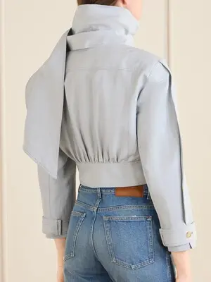 Chloé Belted Scarf-detailed Gathered Cropped Jacket - Blue
