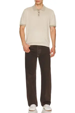 Theory Silk Linen Short Sleeve Polo In Taupe - Silver Cloud