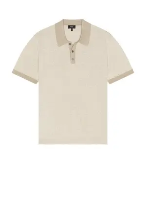 Theory Silk Linen Short Sleeve Polo In Taupe - Silver Cloud