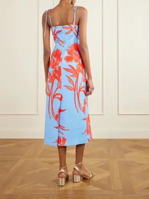 Cara Cara Chelsea Linen Floral Print Midi Dress - Blue