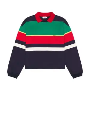 Versace Striped Cotton Jersey Long Sleeve Polo Shirt