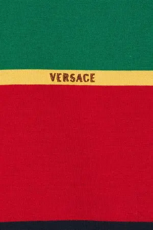 Versace Striped Cotton Jersey Long Sleeve Polo Shirt - Multi