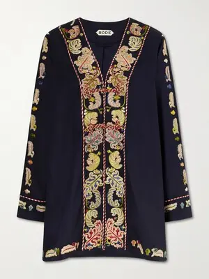 BODE Feather Runner Embroidered Cotton-blend Twill Jacket - Black