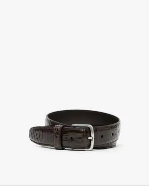 THE ROW Classic Croc-effect Leather Belt - Brown