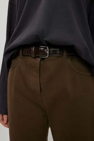 THE ROW Classic Croc-effect Leather Belt - Brown