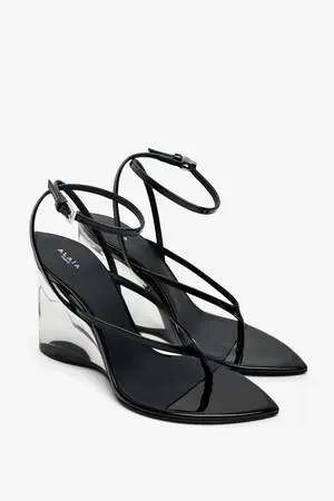 Alaïa Strappy 90 Wedge Thong Sandals - Black