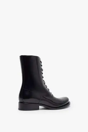 THE ROW Kai Lace-up Leather Boots - Black