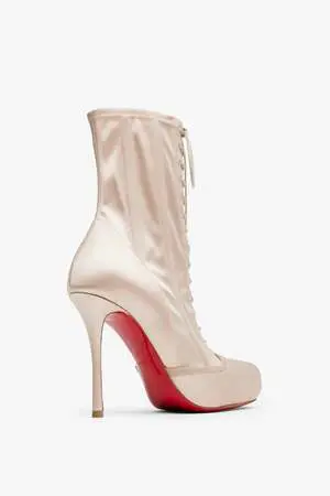 CHRISTIAN LOUBOUTIN Pavlova 100 Lace Up Satin Boots - Beige