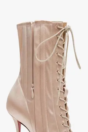 CHRISTIAN LOUBOUTIN Pavlova 100 Lace Up Satin Boots - Beige