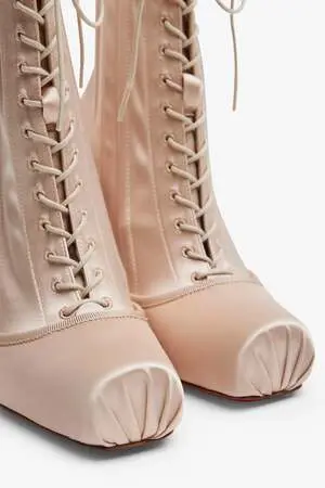 CHRISTIAN LOUBOUTIN Pavlova 100 Lace Up Satin Boots - Beige