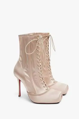 CHRISTIAN LOUBOUTIN Pavlova 100 Lace Up Satin Boots - Beige