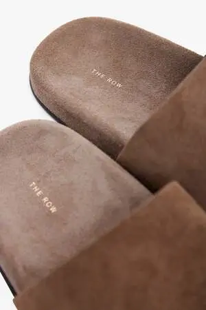 THE ROW Hugh Suede Slides - Green