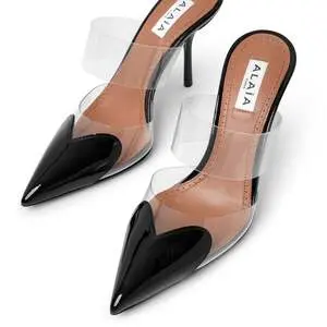 Alaïa Mule Coeur 90 Patent Mules - Transparent/black