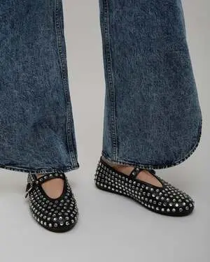 Alaïa Embellished Leather Ballet Flats - Black/silver