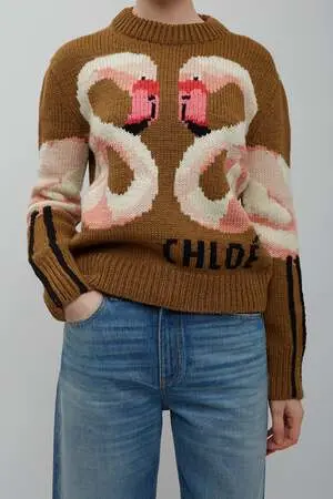 Chloé Flamingo Wool Knit Sweater - Brown