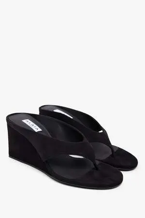 Alaïa 75 Wedge Thong Sandals - Black