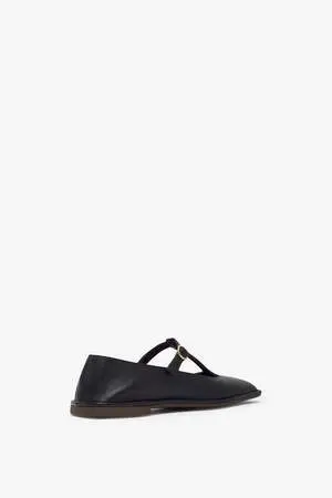 THE ROW Square T-strap Ballerina Flats - Black