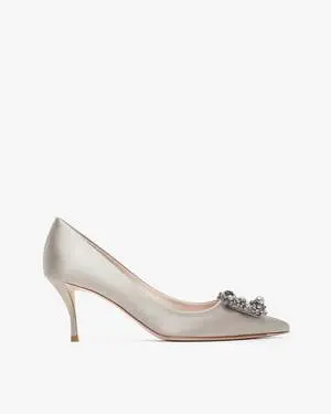 ROGER VIVIER Flower Strass Satin Pumps - Grey