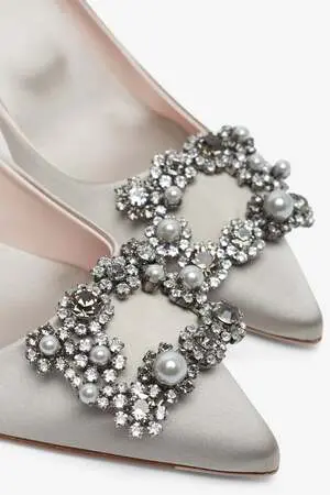 ROGER VIVIER Flower Strass Satin Pumps - Grey