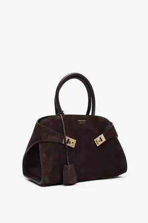 FERRAGAMO Hug Small Suede Top Handle Bag - Brown