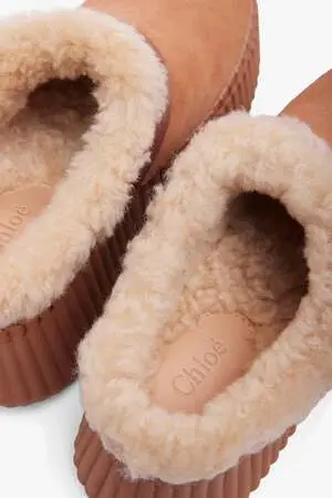 Chloé Nama Shearling Wedge Mules - Brown