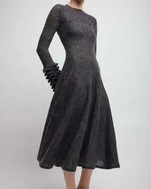 Alaïa Frills Sleeve Fit Flare Dress