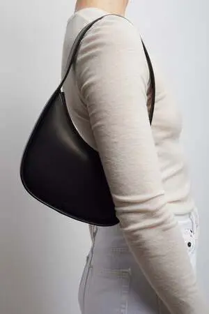 THE ROW Half Moon Leather Shoulder Bag - Black