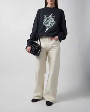 ANINE BING Miles Tiger Graphic Oversized Cotton Fleece Sweatshirt