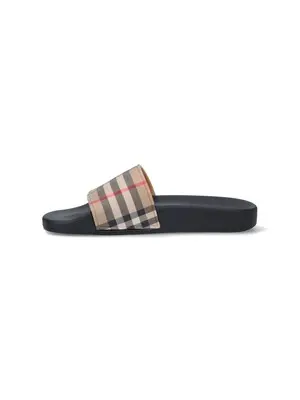 Burberry Check Pattern Slides - Beige