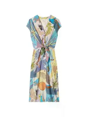 Paul Smith River Collage Graphic-print Tie-front Dress - Neutrals
