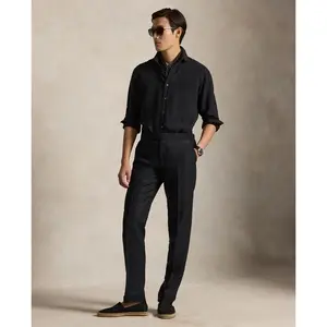 Ralph Lauren Linen Flat-front Trousers - Black