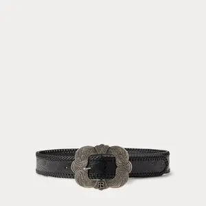 Ralph Lauren Tooled-buckle Embossed Vachetta Belt - Black