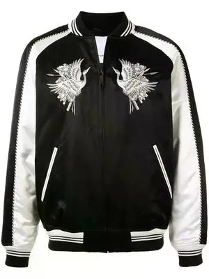 PORTS V Animal-appliqué Satin Bomber Jacket - Black