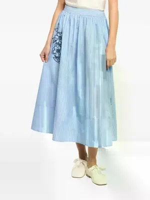 Cinq À Sept Matilda Floral-embroidered Striped Skirt