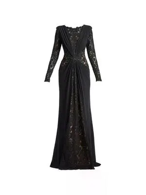 Tadashi Shoji Lace Long-sleeves Maxi Dress - Black
