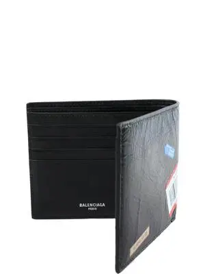 Balenciaga Stamp-print Crinkled-leather Wallet - Black
