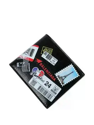 Balenciaga Stamp-print Crinkled-leather Wallet