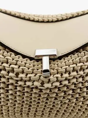 TOTEME T-lock Woven Leather Clutch - Beige