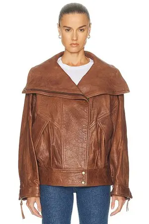 Balmain High Collar Lambskin Blouson