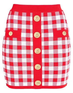 Balmain Checked Jacquard-knit Mini Skirt - Red